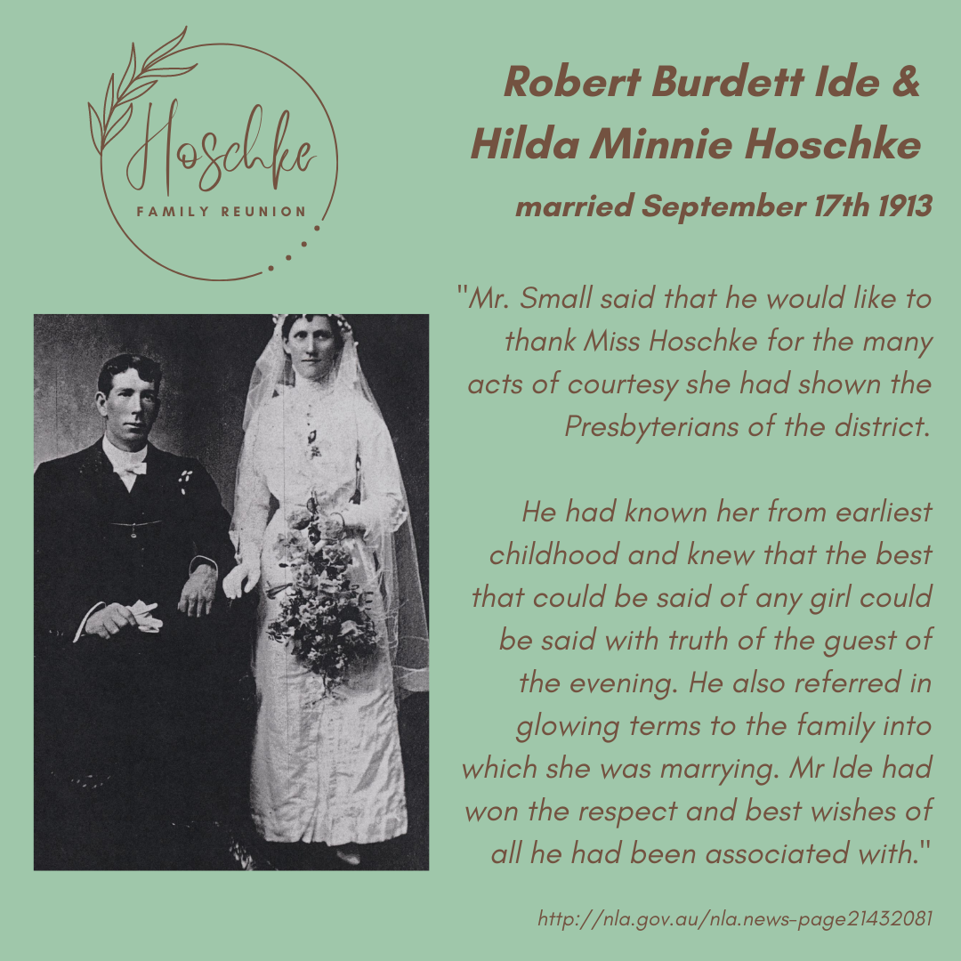 The Marriage of Hilda Minnie Hoschke to Robert Burnett Ide – 1913 ...